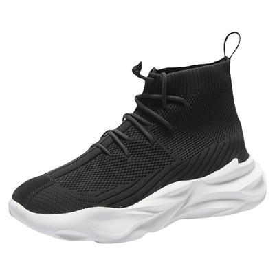 透气飞织袜子鞋男网靴高帮鞋板鞋