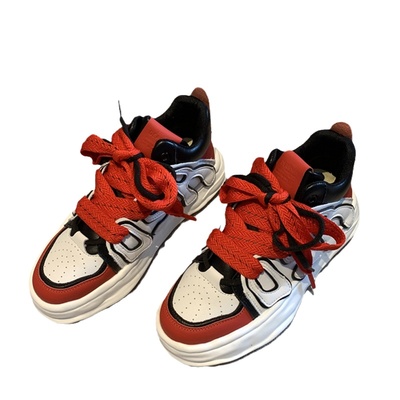 高帮休闲鞋真皮厚底板鞋