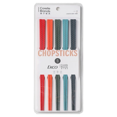 康宁餐具pet彩色方形筷5双装24cm家用防滑防霉筷子高档专用分餐筷