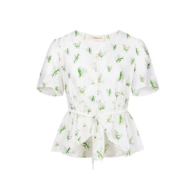 商场同款 宝姿PORTSPURE女装2025秋冬新品植物系度假V领衬衫上衣