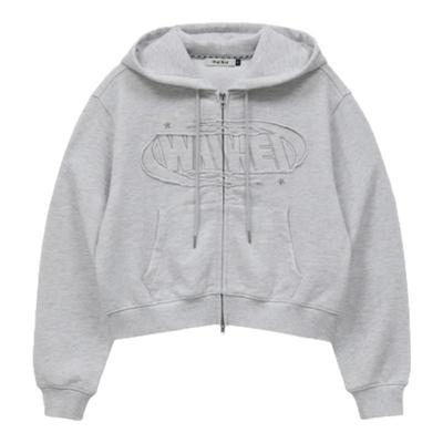 【现货】callmebabysoft韩国小众连帽卫衣女复古字母贴布拉链外套