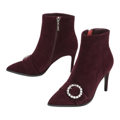 Aee爱意钻扣尖头细跟低筒时装靴