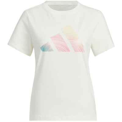 adidas阿迪达斯渐变色徽标半截袖夏女白色圆领短袖T恤JL6284