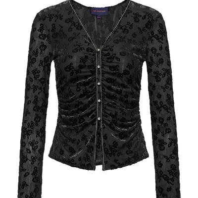 EP雅莹长袖弹力丝绒烧花打底衫