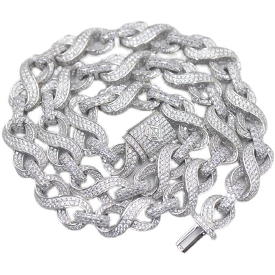 立体古巴银镀金镶嵌项链全国包邮