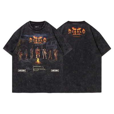 TEE7-暗黑2国服纪念水洗做旧纯棉暴雪经典diablo2短袖T恤