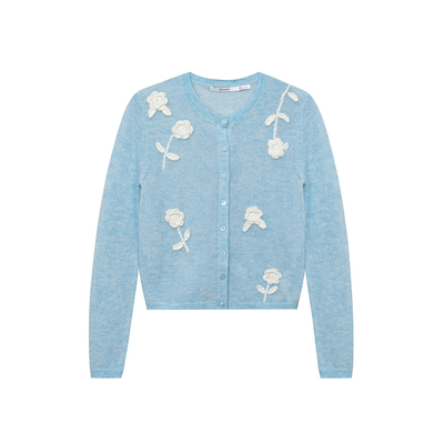 TOP家 温暖早春 法式复古浪漫 荃手钩花卉 羊驼羊毛混纺针织开衫