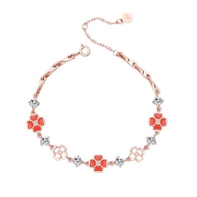 S925纯银粉色四叶草手链女款轻奢小众2025年新款爆款情人节礼物