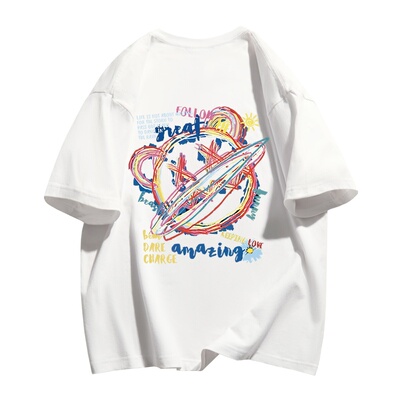 NASA联名日系重磅纯棉短袖T恤男女款时尚潮牌休闲宽松百搭五分袖