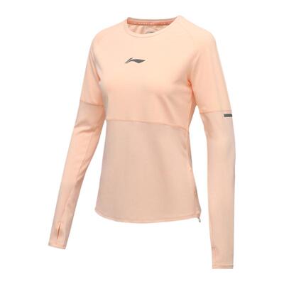 李宁正品女子跑步系列春季新款圆领休闲长袖修身T恤ATLR006