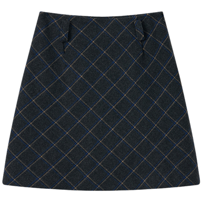 HaloLuu格子毛呢半身裙a字短裙