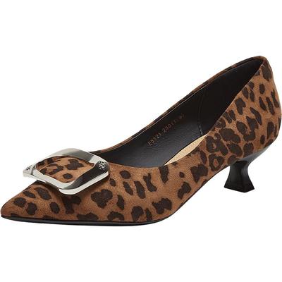 百思图2025春季商场新款尖头细跟豹纹高跟鞋浅口女单鞋E5121AQ5