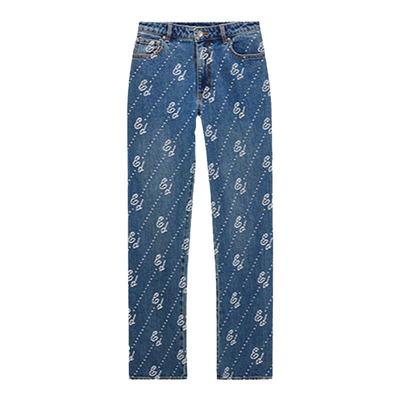 Ed Hardy埃德哈迪秋季新款直筒烫钻水洗做旧女士牛仔长裤