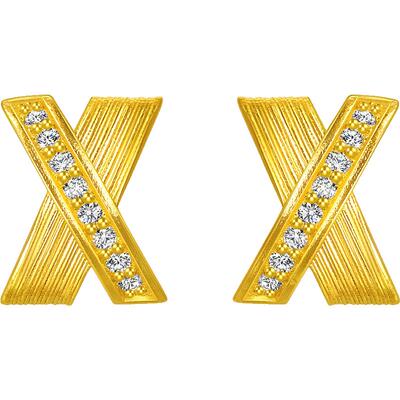 周生生永系列足金镶嵌钻石排钻X形耳钉黄金耳饰95853E