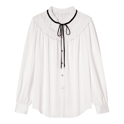 Goodland美地女装优雅法式花边长袖衬衫上衣秋款LC34130040