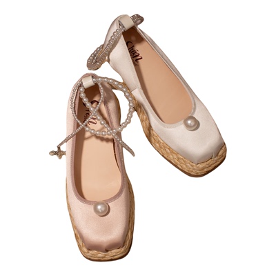 浅口珍珠绸缎内增高松糕单鞋