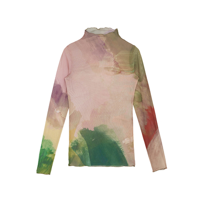 AMERI晕染感图案高领网纱