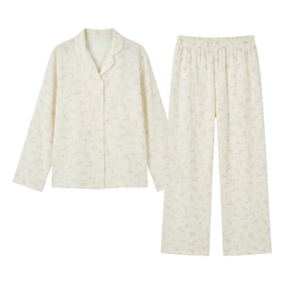 纯棉睡衣女长袖双层纱外穿家居服