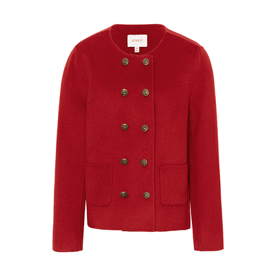 【商场同款】JESSIE红色高级感短款毛呢外套2025春新款绵羊毛外套