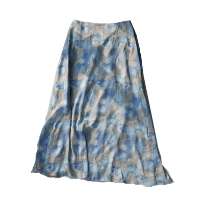 法式湖蓝色缎面醋酸显瘦鱼尾长裙