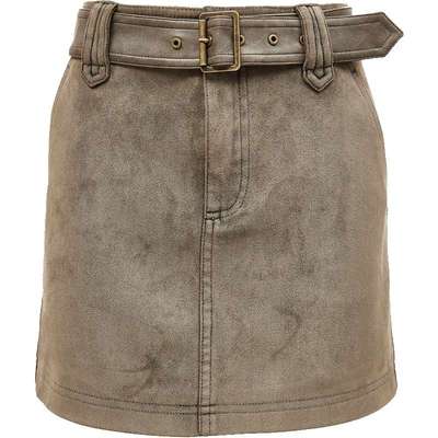 ONLY经典绒面高腰PU短裙半身裙