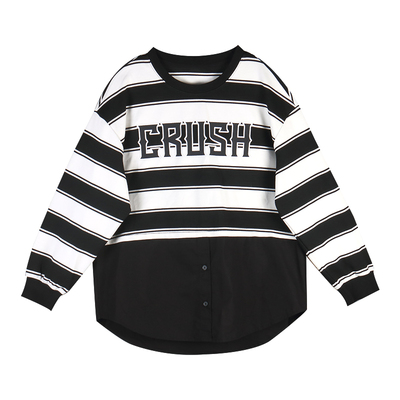 扎哈潮牌中长款宽松长袖条纹卫衣