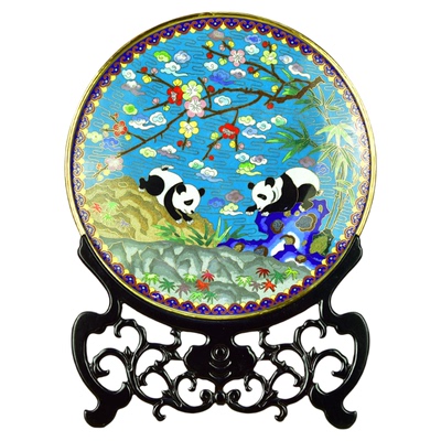 北京珐琅景泰蓝12寸熊猫赏盘