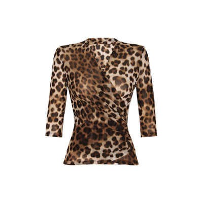 双襟褶皱百搭显身材印花V领上衣