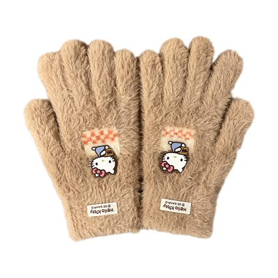 hellokitty五指毛绒可触屏手套女
