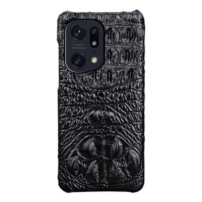 适用OPPOFindX5半包手机壳牛皮鳄鱼头骨纹OPPOFindX5pro真皮OPPOFindX3Lite限定款OPPO高端旗舰手机保护套