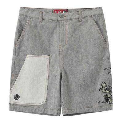 ONIARAI/鬼洗25春夏新品泥棒蓝十二神绣花宽松牛仔短裤男 25N0544