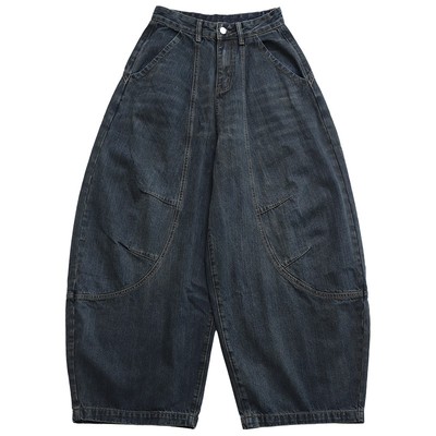 水洗纯棉结构线两色廓形工装裤