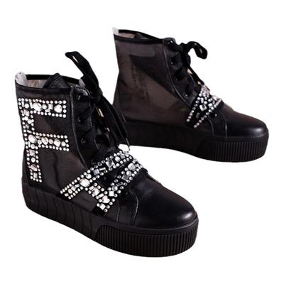 内增高闪钻纱网马丁靴