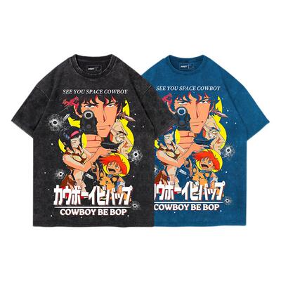 TEE7-星际牛仔Cowboybebop水洗做旧复古重磅纯棉圆领短袖T恤