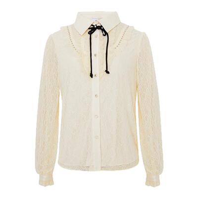 LULUALWAYS我爱露露甜美气质百搭时尚通勤白色蕾丝衬衫