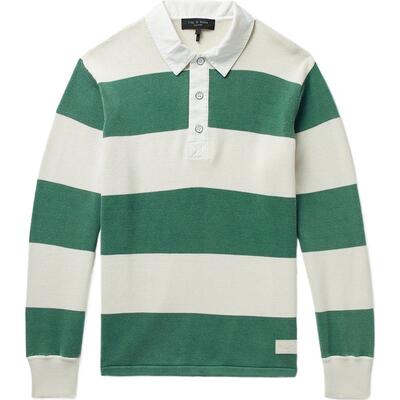 【限时折上9折】Rag＆Bone 春夏男女同款薄荷绿条纹长袖 Polo 衫
