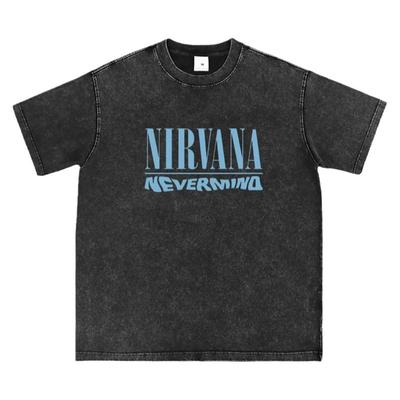 Nirvana水洗做旧复古摇滚落肩T恤