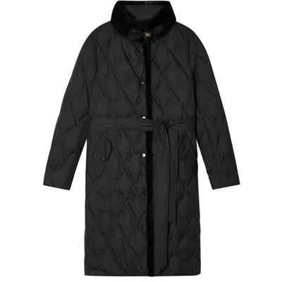 诗篇专选冬水貂毛领系带中长款格纹鹅绒服羽绒服