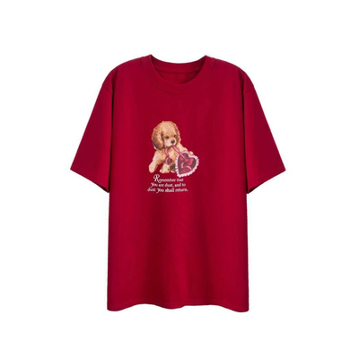 3ts韩系新年红印花短袖T恤女