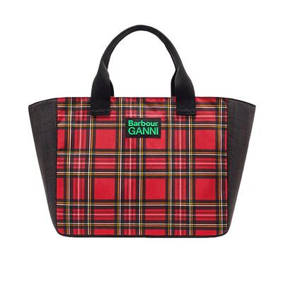 【甄选折扣】GANNI x Barbour联名 红色格纹手提托特包 A7125784