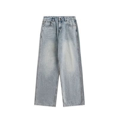 wtmp复古水洗做旧慵懒阔腿牛仔裤