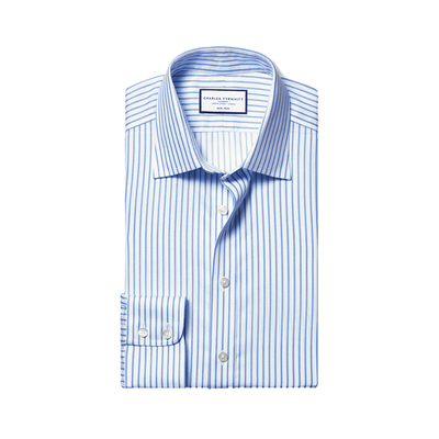 CT查特超修身尖领条纹免烫衬衫