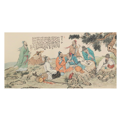 孤品收藏名家手绘饮中八仙国画