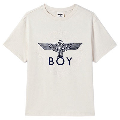 BOYLONDON街头复古米黄色纯棉经典LOGO短袖26年新款男女T恤N01107