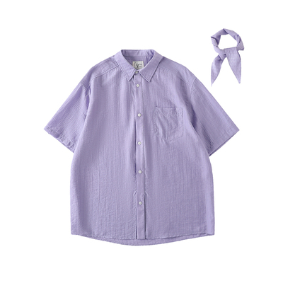 LR MADE 26SS 门襟飘带 轻薄肌理纱感 慵懒感短袖衬衫 附同色丝巾