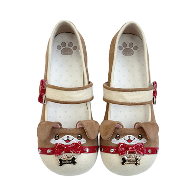 全款预【puppy小狗】原创绒面刺绣甜美可爱lolita低跟单鞋