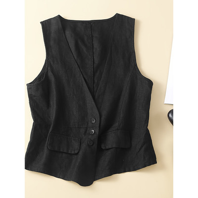 R 22225 Cotton Linen Vest Sleeves Top 棉麻无袖马甲 跨境专