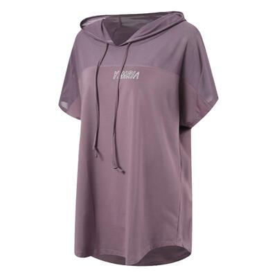 网纱带帽宽松跑步罩衫短袖