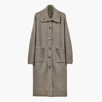 复古粗针长开衫毛衣女