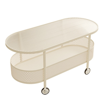 贝匠移动边几奶油风钢化玻璃